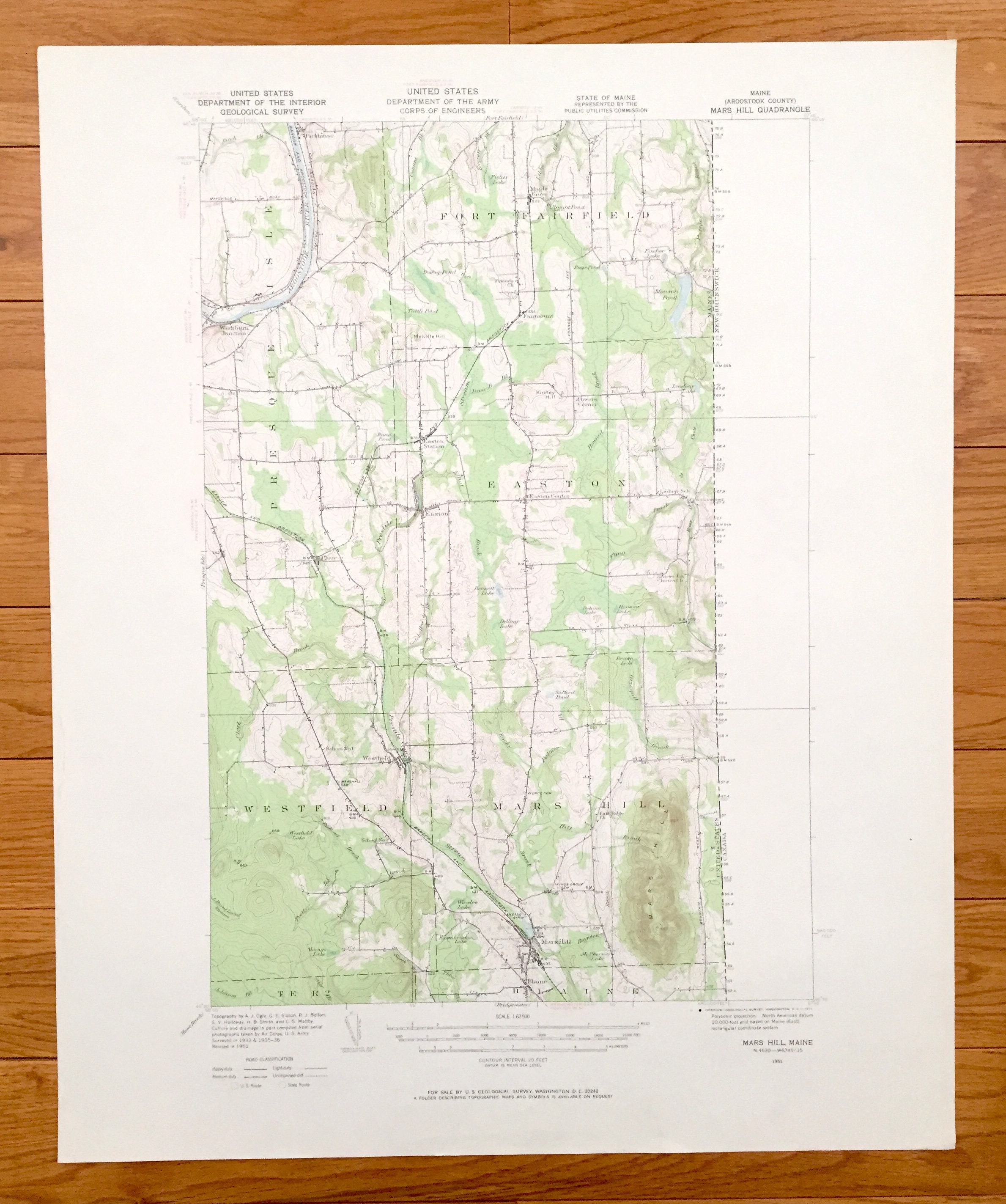 Antique Mars Hill Maine 1951 US Geological Survey Topographic | Etsy