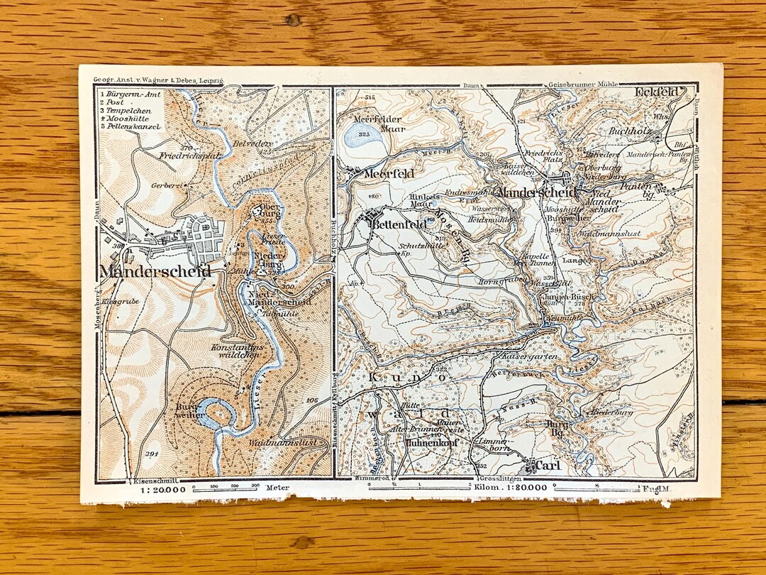 Antique 1911 Manderscheid, Germany Map From Baedekers Guide Atlas ...