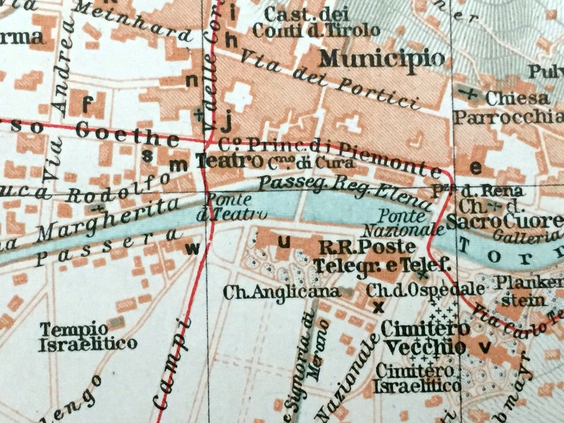Antique 1937 Merano, Italy Map From Muirhead's Blue Guides & Baedekers ...
