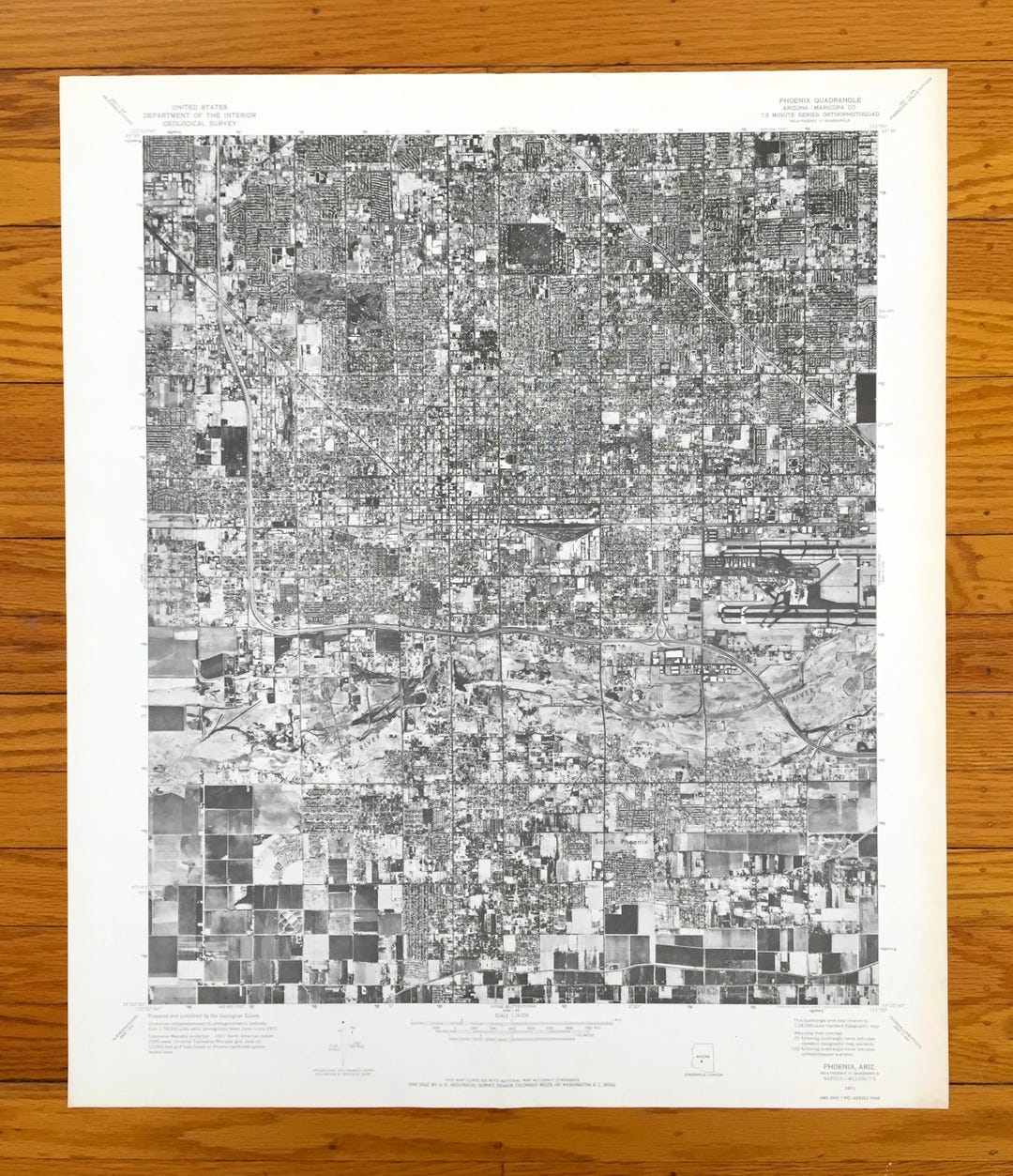 Antique Phoenix, Arizona 1971 US Geological Survey Orthophoto Map ...