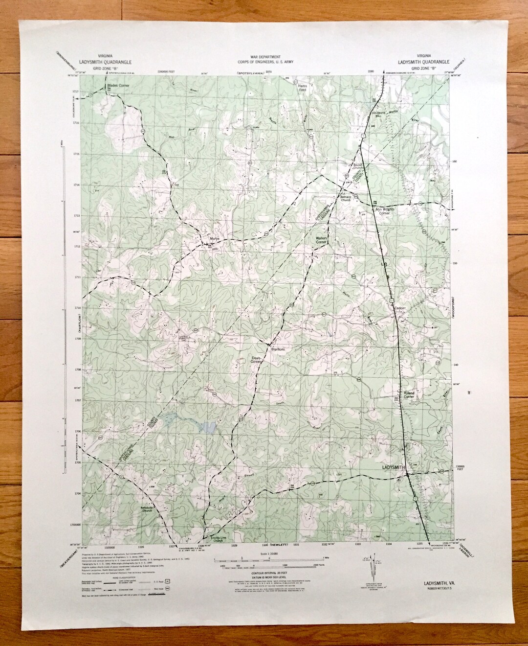 Antique Ladysmith, Virginia 1942 US Army Topographic Map — Spotsylvania ...
