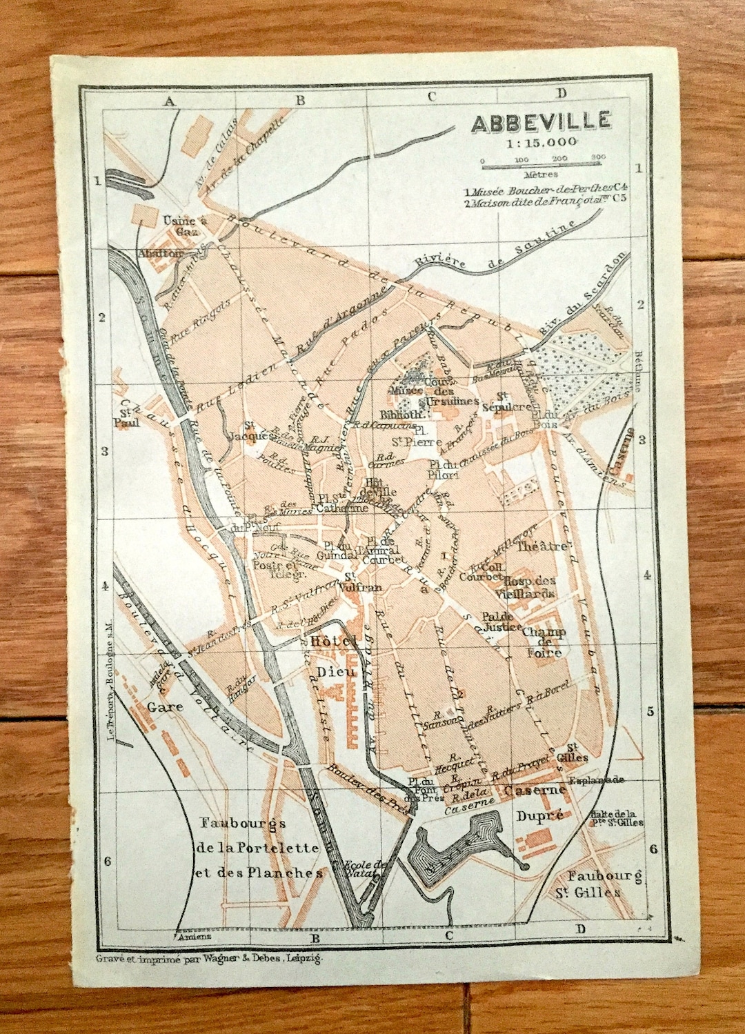 Antique 1909 Abbeville, France Map From Baedekers Guide Atlas – Hotel ...