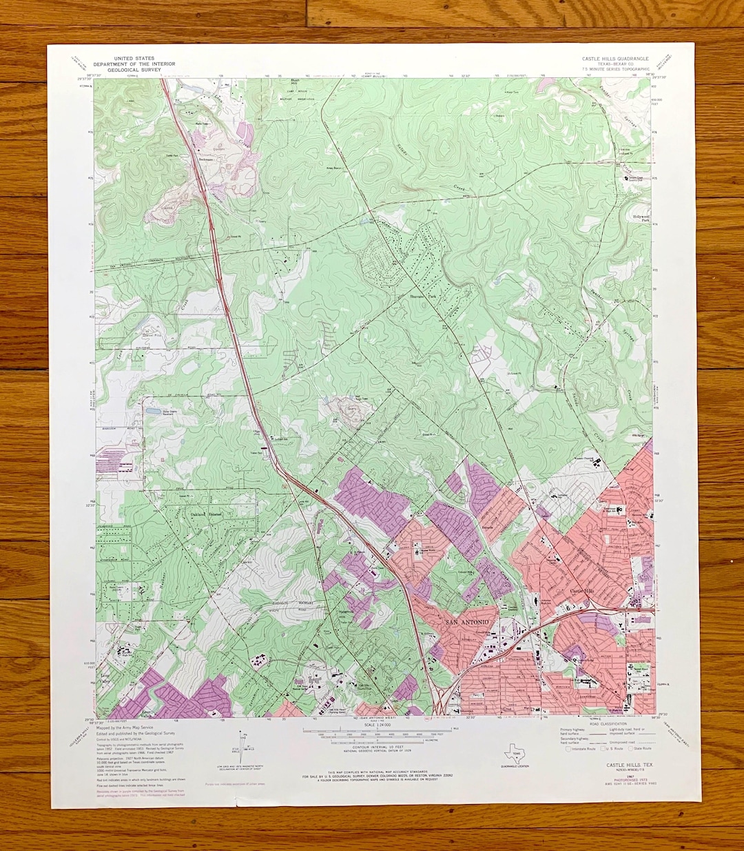 Antique San Antonio, Texas 1967 US Geological Survey Topographic Map ...