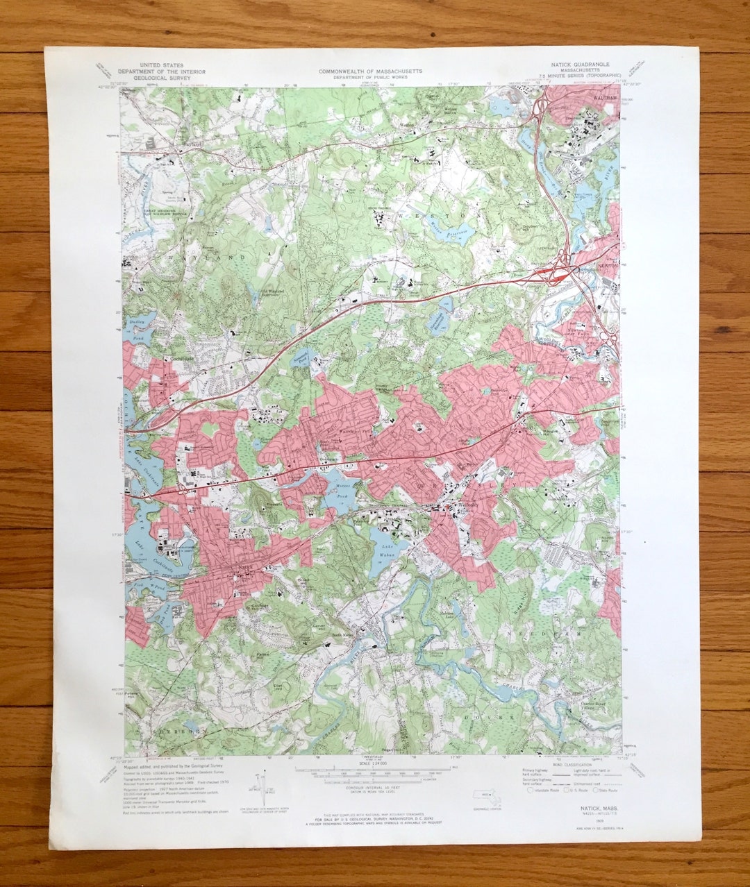Antique Natick, Massachusetts 1970 US Geological Survey Topographic Map ...