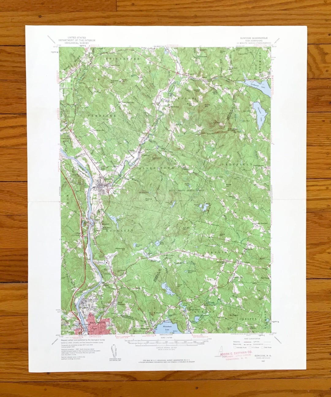 Antique Manchester, New Hampshire 1957 US Geological Survey Topographic ...
