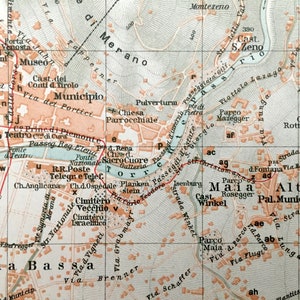 Antique 1937 Merano, Italy Map From Muirhead's Blue Guides & Baedekers ...