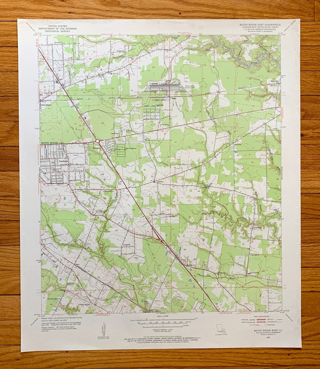 Antique Baton Rouge, Louisiana 1953 US Geological Survey Topographic ...