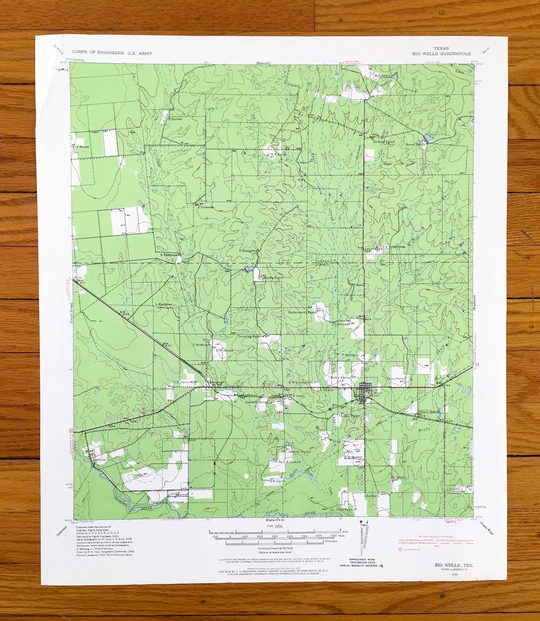 Antique Big Wells, Texas 1939 US Geological Survey Topographic Map – Dimmit County, Zavala ...