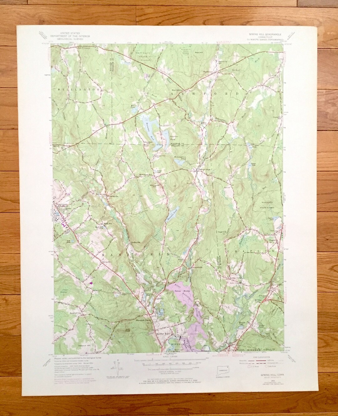 Antique Spring Hill, Connecticut 1953 US Geological Survey Topographic ...