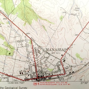 Antique Manassas, Virginia 1951 US Geological Survey Topographic Map ...