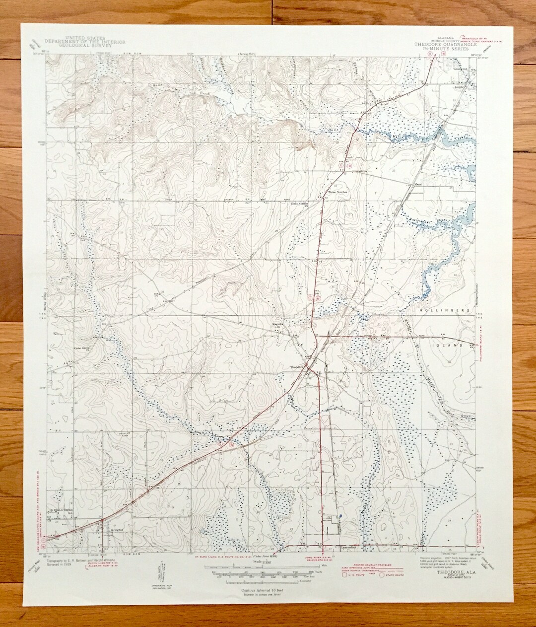 Antique Theodore, Alabama 1943 US Geological Survey Topographic Map ...