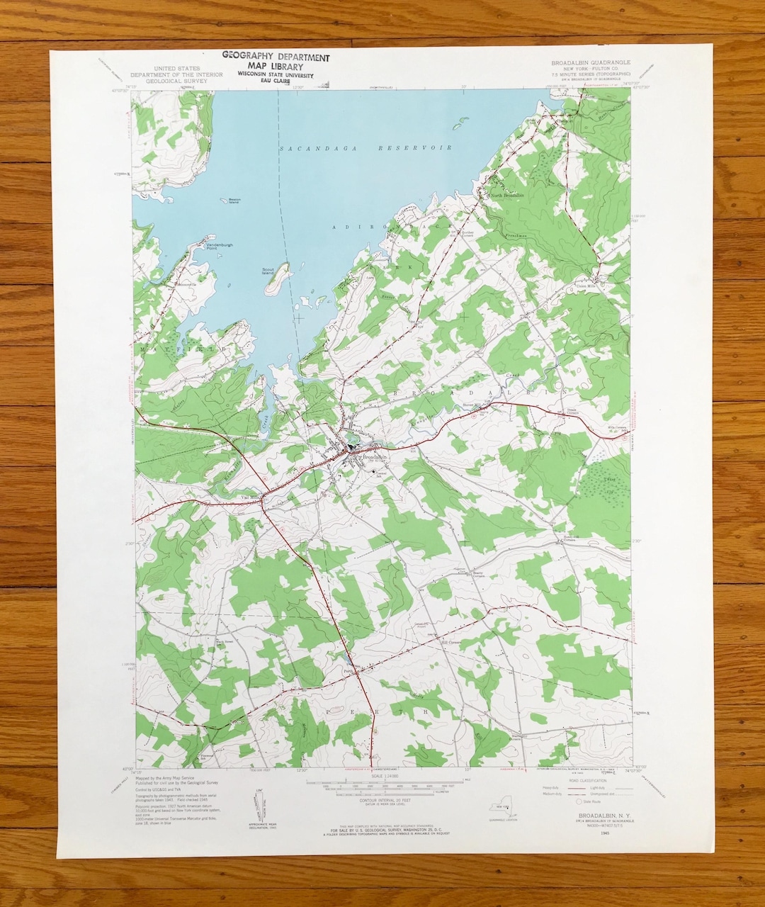 Antique Broadalbin, New York 1945 US Geological Survey Topographic Map ...
