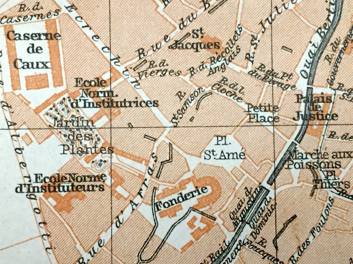 Antique 1909 Douai, France Map From Baedekers Guide Atlas – Scarpe ...