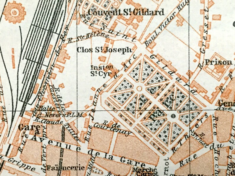Antique 1909 Nevers, France Map From Baedekers Guide Atlas – Nievre ...