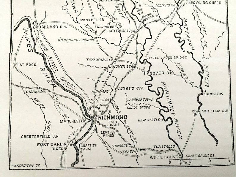 Antique 1865 Richmond, Virginia Map From the History of the Civil War ...