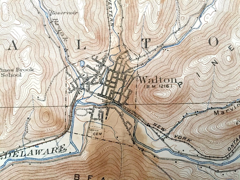 Antique Walton, New York 1925 US Geological Survey Topographic Map ...