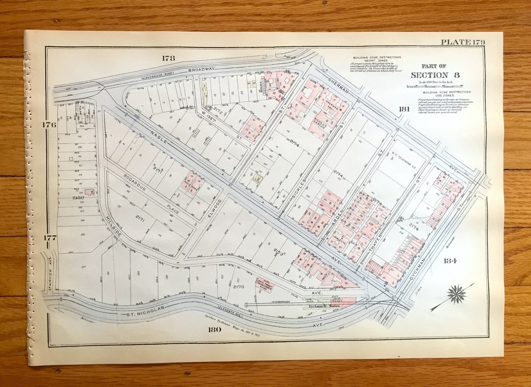 Antique Manhattan, New York City Map From Bromley's 1925 Manhattan Land ...
