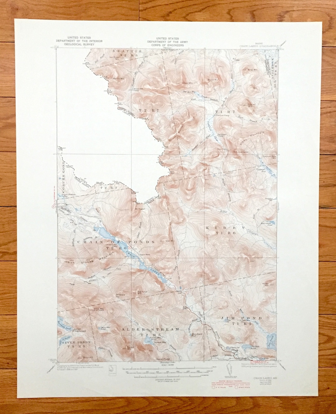 Antique Chain Lakes, Maine 1935 US Geological Survey Topographic Map ...