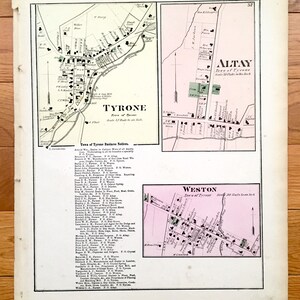 Antique 1874 Tyrone, Altay, Weston, New York Map From Pomeroy, Whitman ...