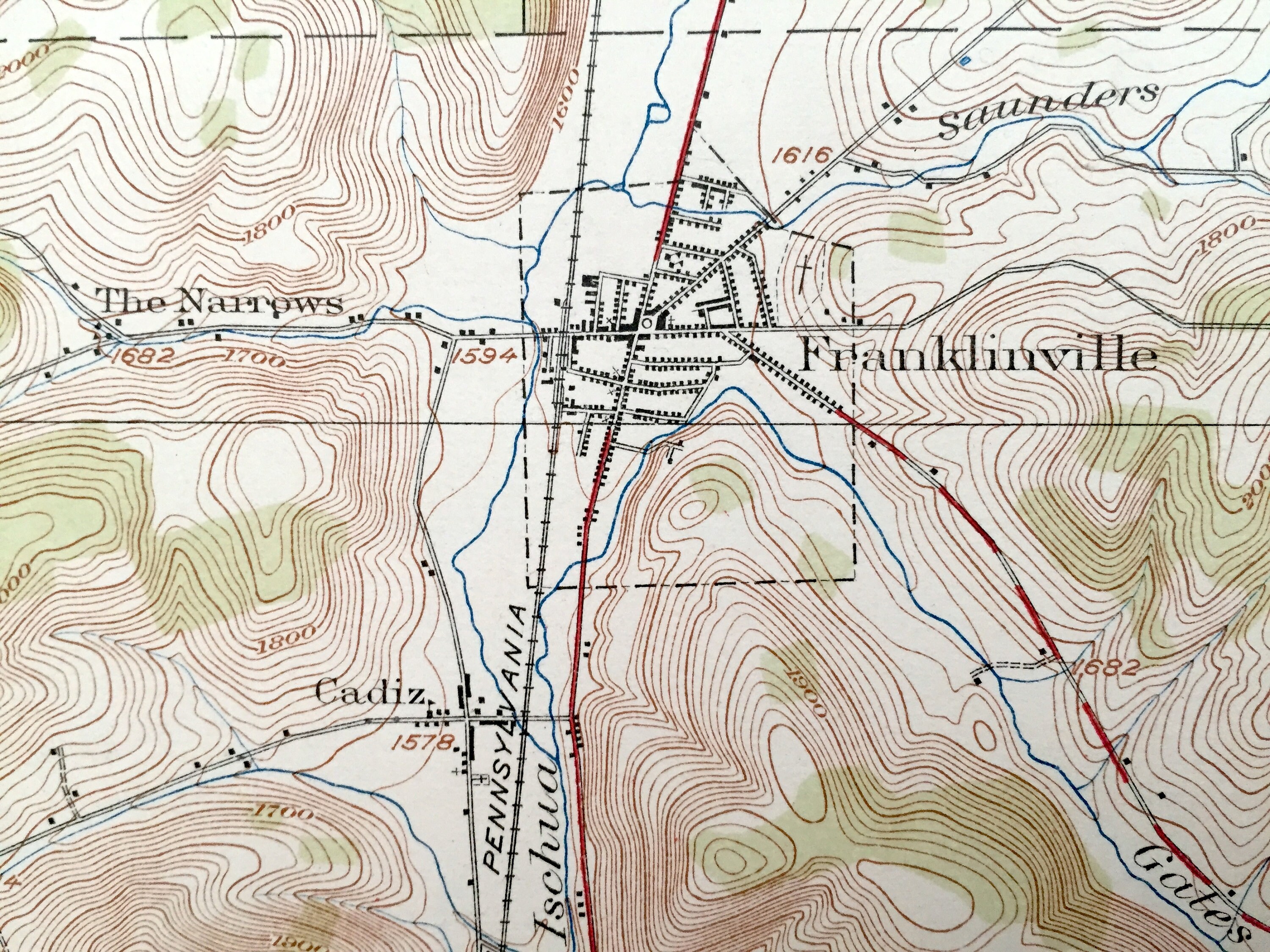 Antique Franklinville, New York 1924 US Geological Survey Topographic ...