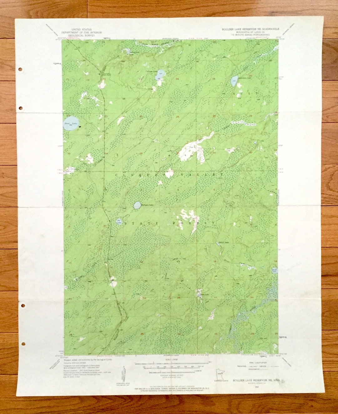 Antique Boulder Lake Reservoir NE, Minnesota 1957 US Geological Survey ...