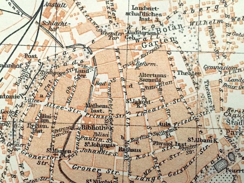 Antique 1925 Gottingen and Munden, Germany Map From Baedekers Guide ...