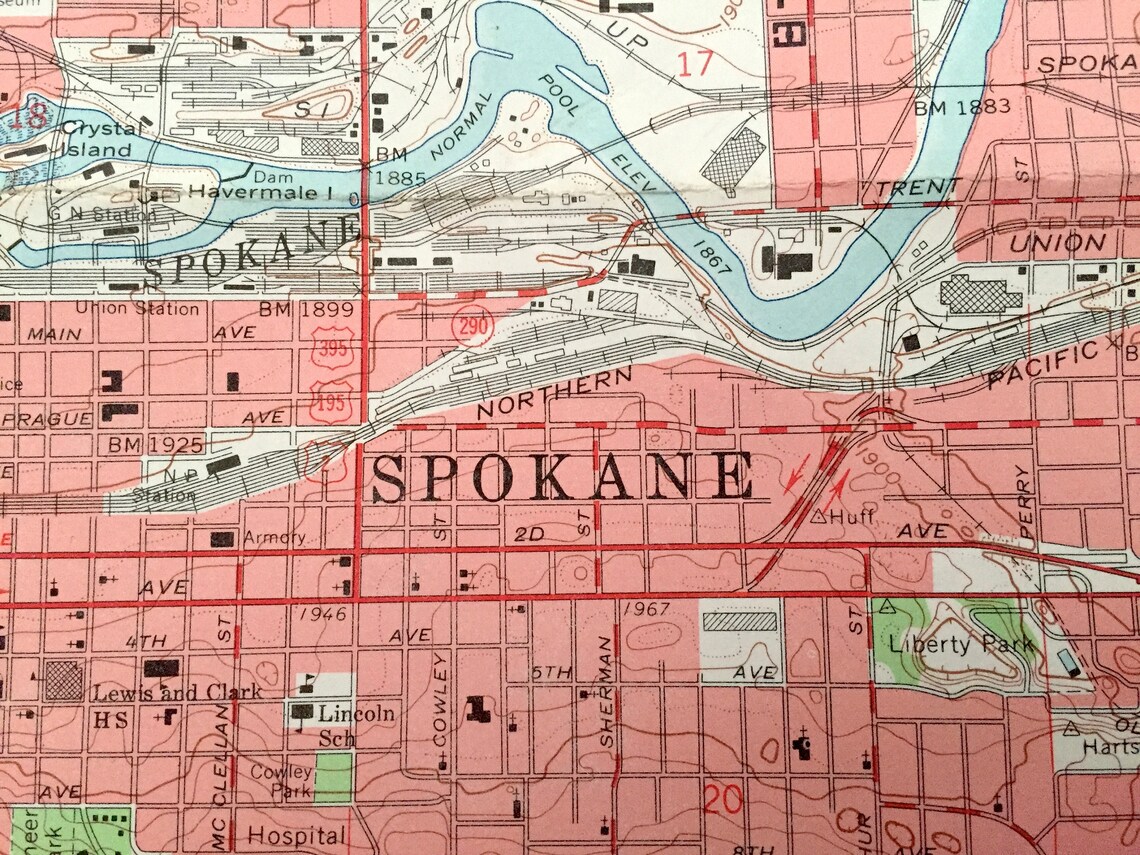 Antique Spokane Washington 1963 Geological Survey Map | Etsy