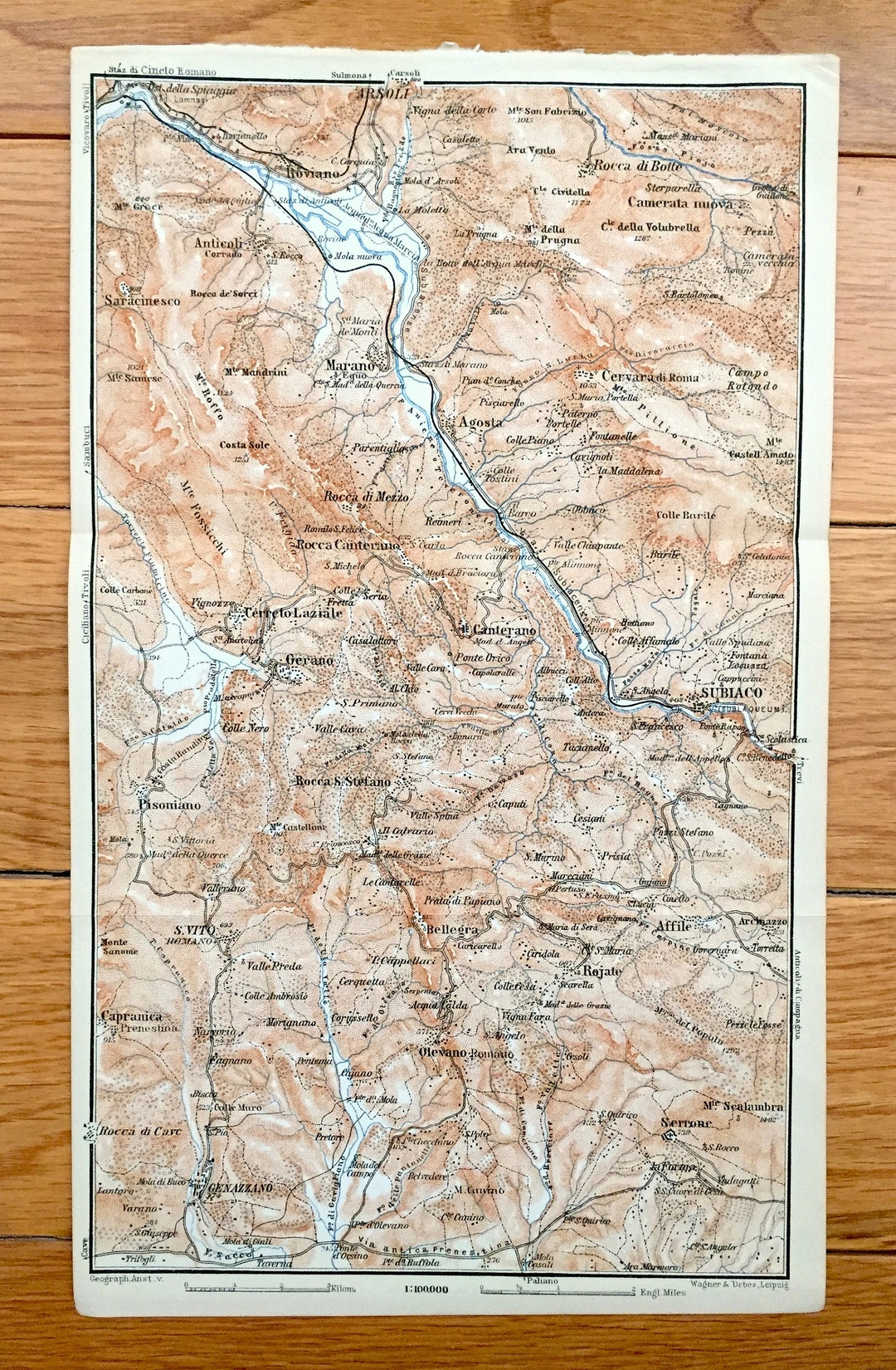 Antique 1904 Subiaco, Italy Map From Baedekers Guide – Rome, Lazio ...