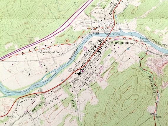 Antique Buchanan, Virginia 1961 US Geological Survey Topographic Map ...