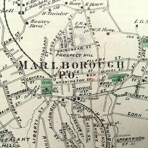 Antique 1875 Marlborough, Massachusetts Map From J.B. Beers Atlas of ...