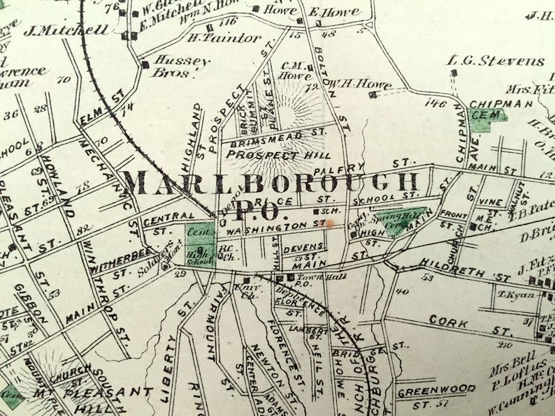 Antique 1875 Marlborough Massachusetts Map From J.B. Beers - Etsy