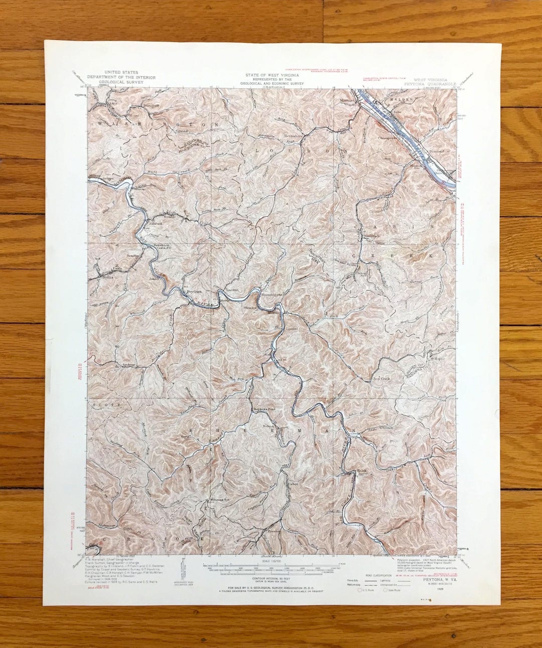 Antique Peytona, West Virginia 1929 US Geological Survey Topographic ...