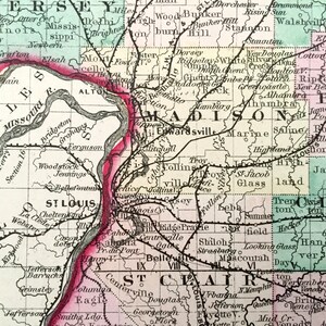 Antique 1874 Illinois / Missouri and Indiana State Map From O.W. Gray's ...