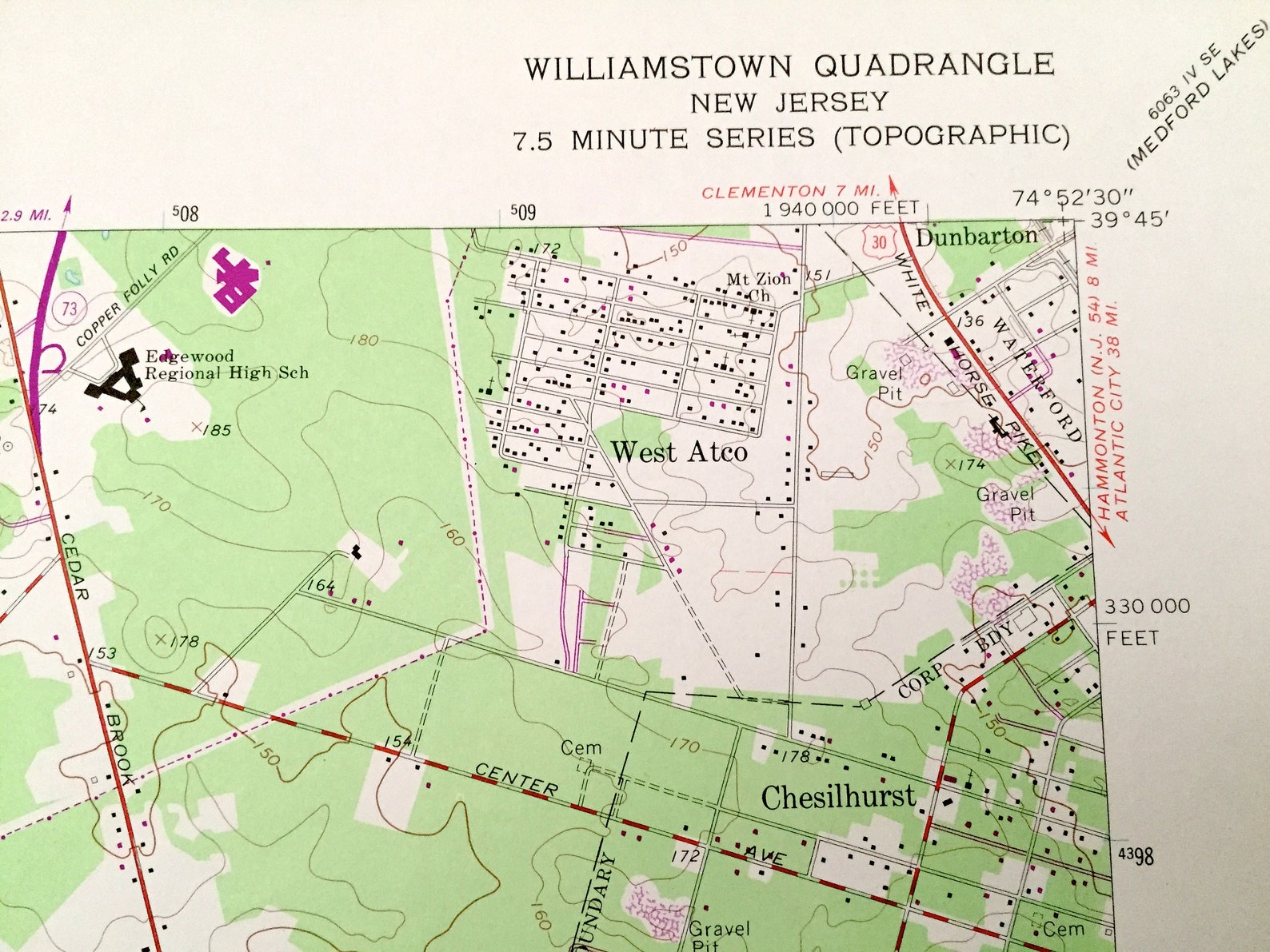 Antique Williamstown, New Jersey 1966 US Geological Survey Topographic ...