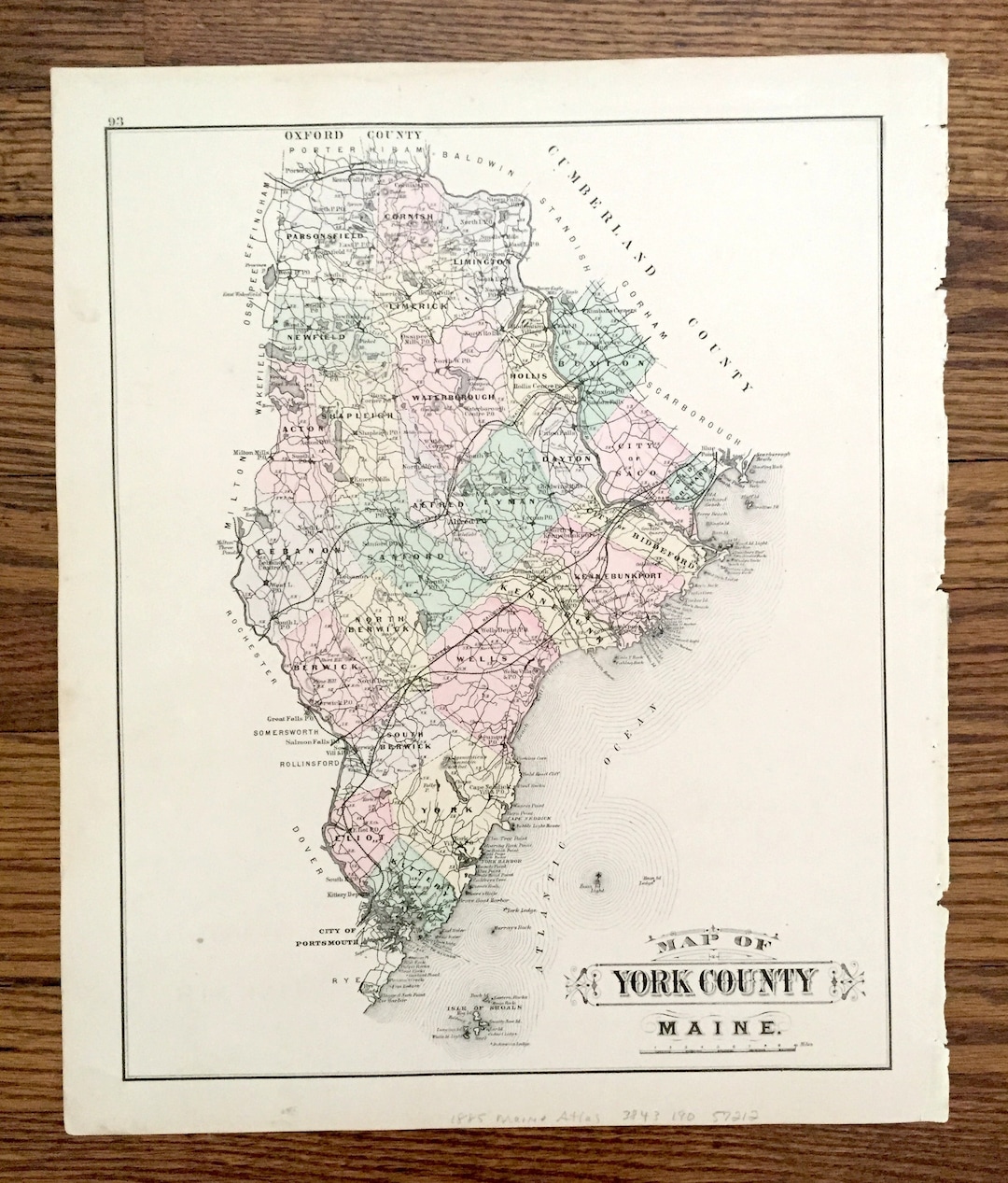 Antique 1885 York County, Maine Map by George N. Colby & Company ...