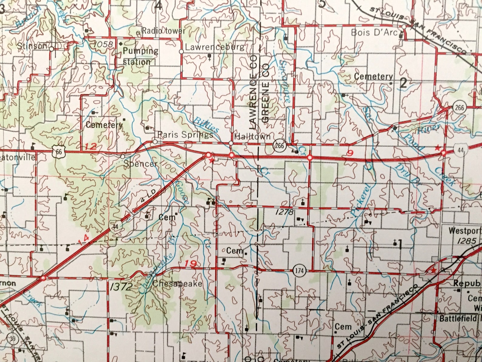 Antique Springfield, Missouri 1954 US Geological Survey Topographic Map ...