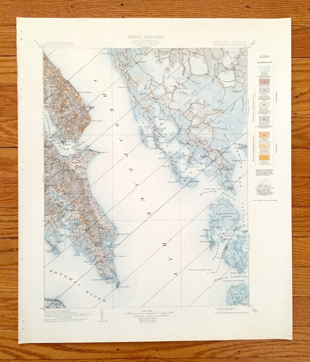 Antique Chesapeake Bay, Maryland 1906 US Geological Survey Topographic ...