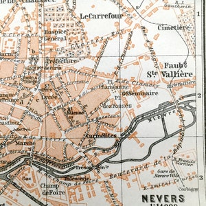 Antique 1909 Nevers, France Map From Baedekers Guide Atlas – Nievre ...