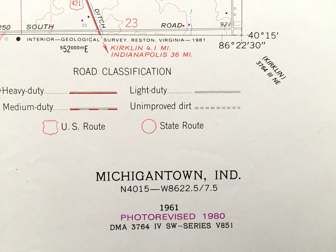 Antique Michigantown, Indiana 1959 US Geological Survey Topographic Map ...