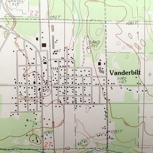 Antique Vanderbilt, Michigan 1986 US Geological Survey Topographic Map ...