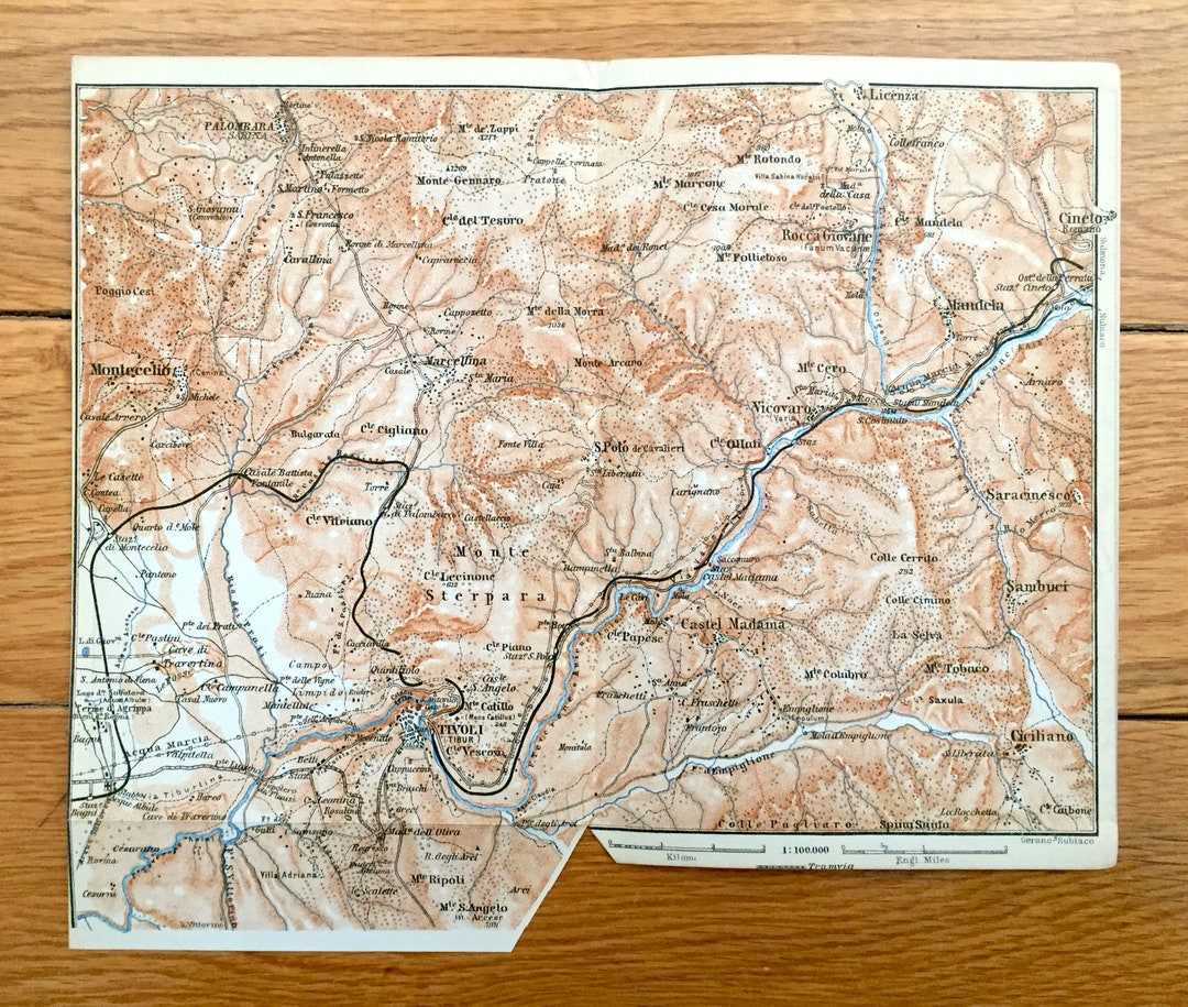 Antique 1904 Tivoli, Italy Map From Baedekers Guide – Rome, Lazio ...