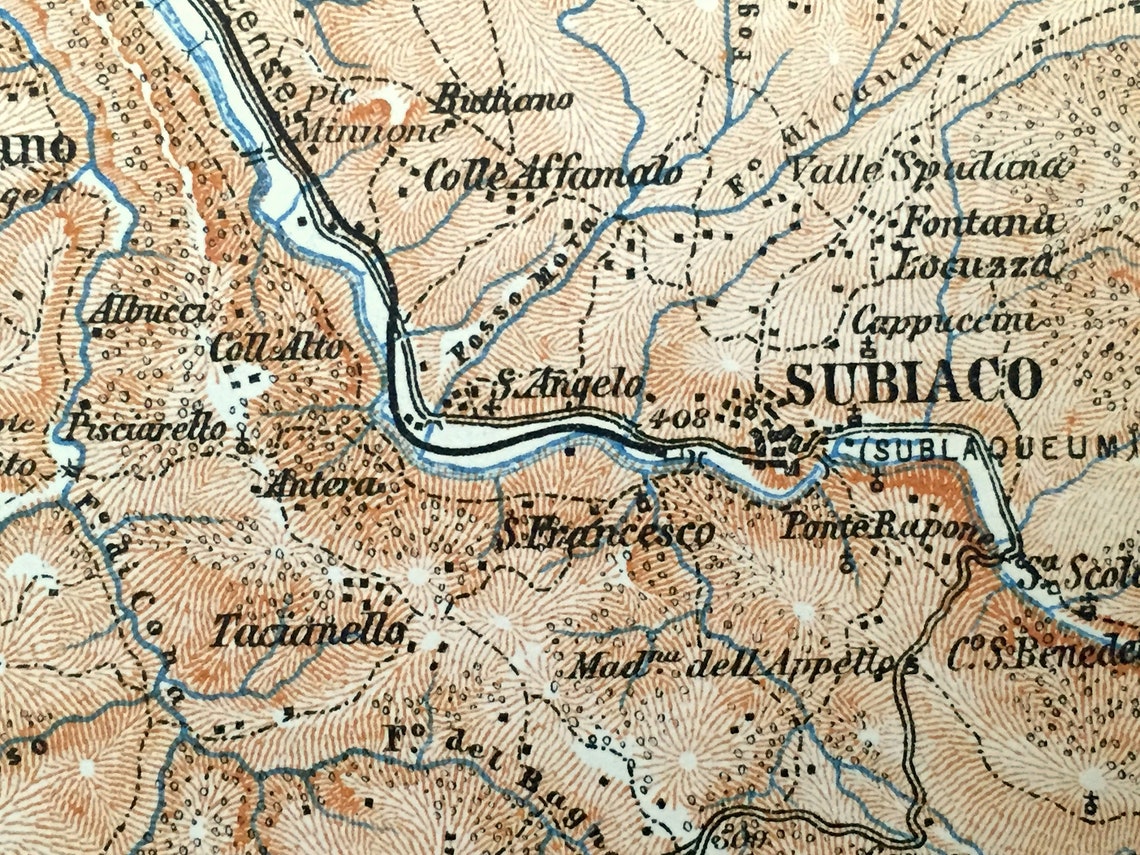 Antique 1904 Subiaco Italy Map from Baedekers Guide Rome | Etsy