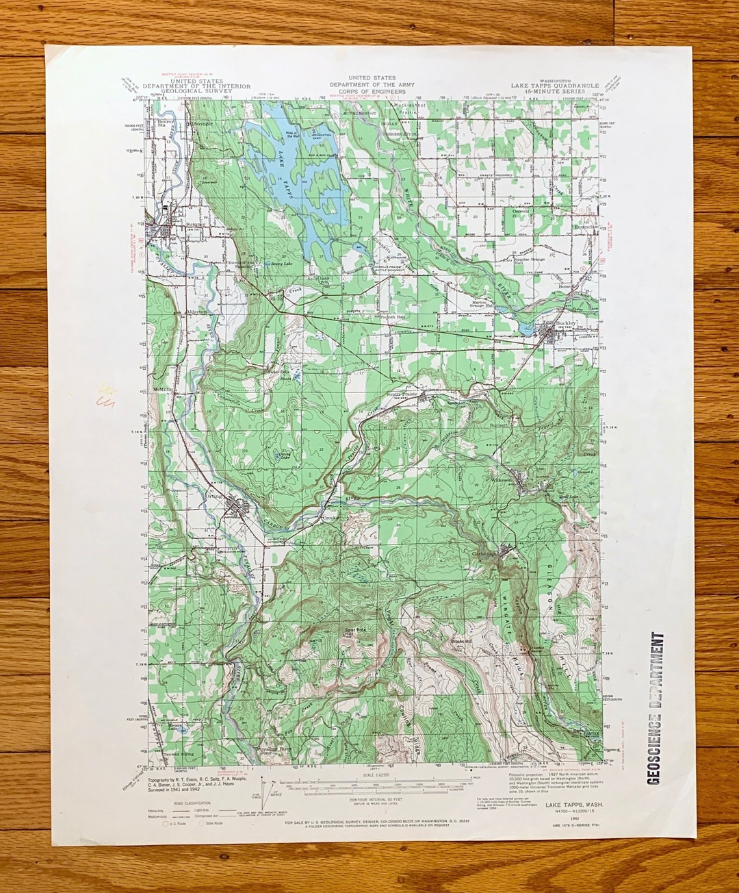 Antique Lake Tapps, Washington 1942 US Geological Survey Topographic ...