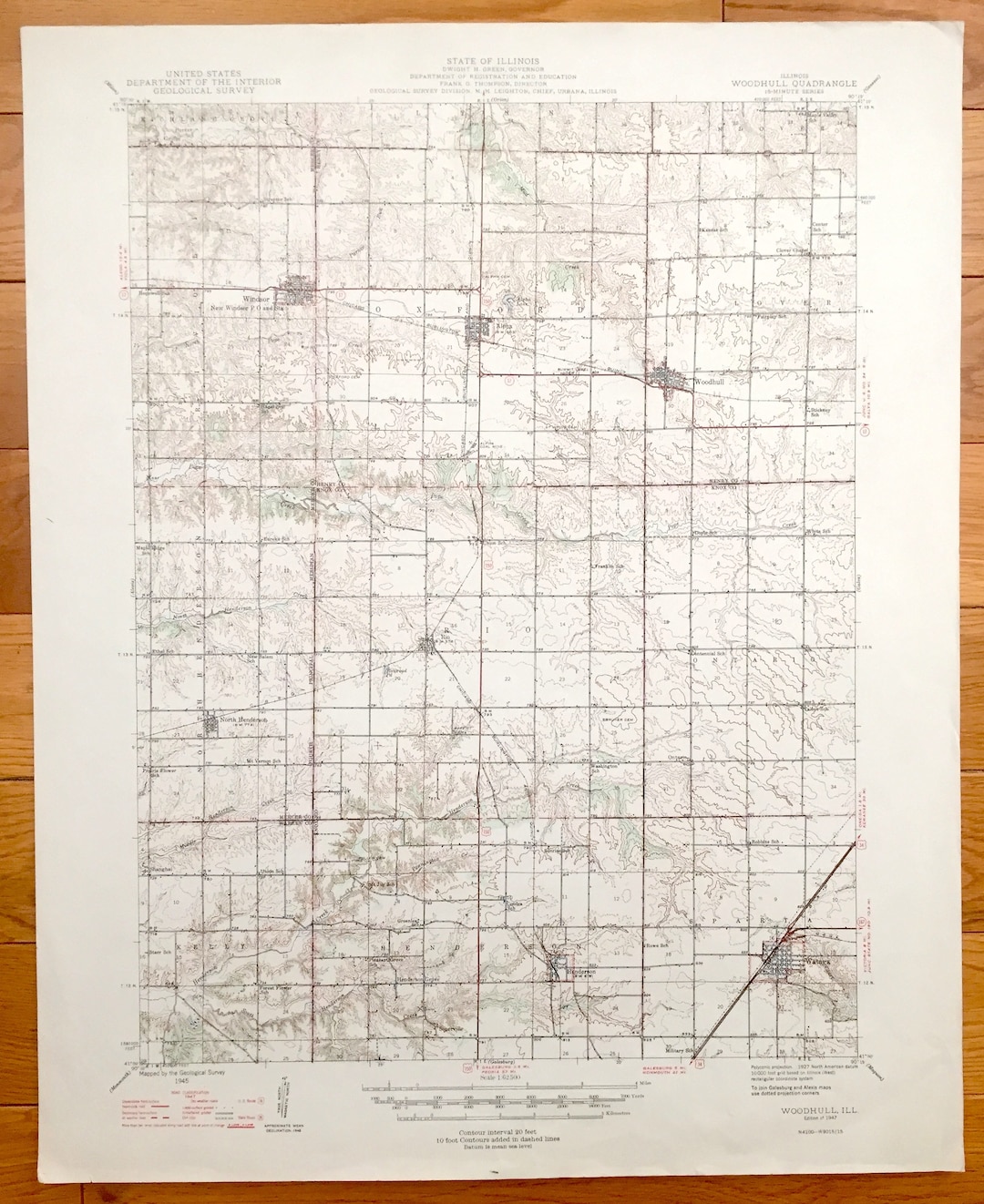 Antique Woodhull, Illinois 1947 US Geological Survey Topographic Map ...