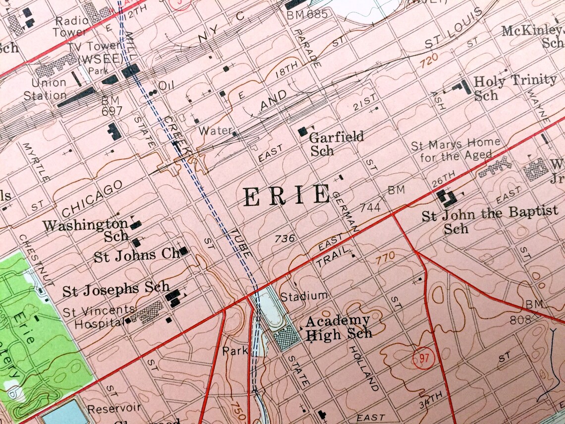 Antique Erie Pennsylvania 1957 US Geological Survey | Etsy