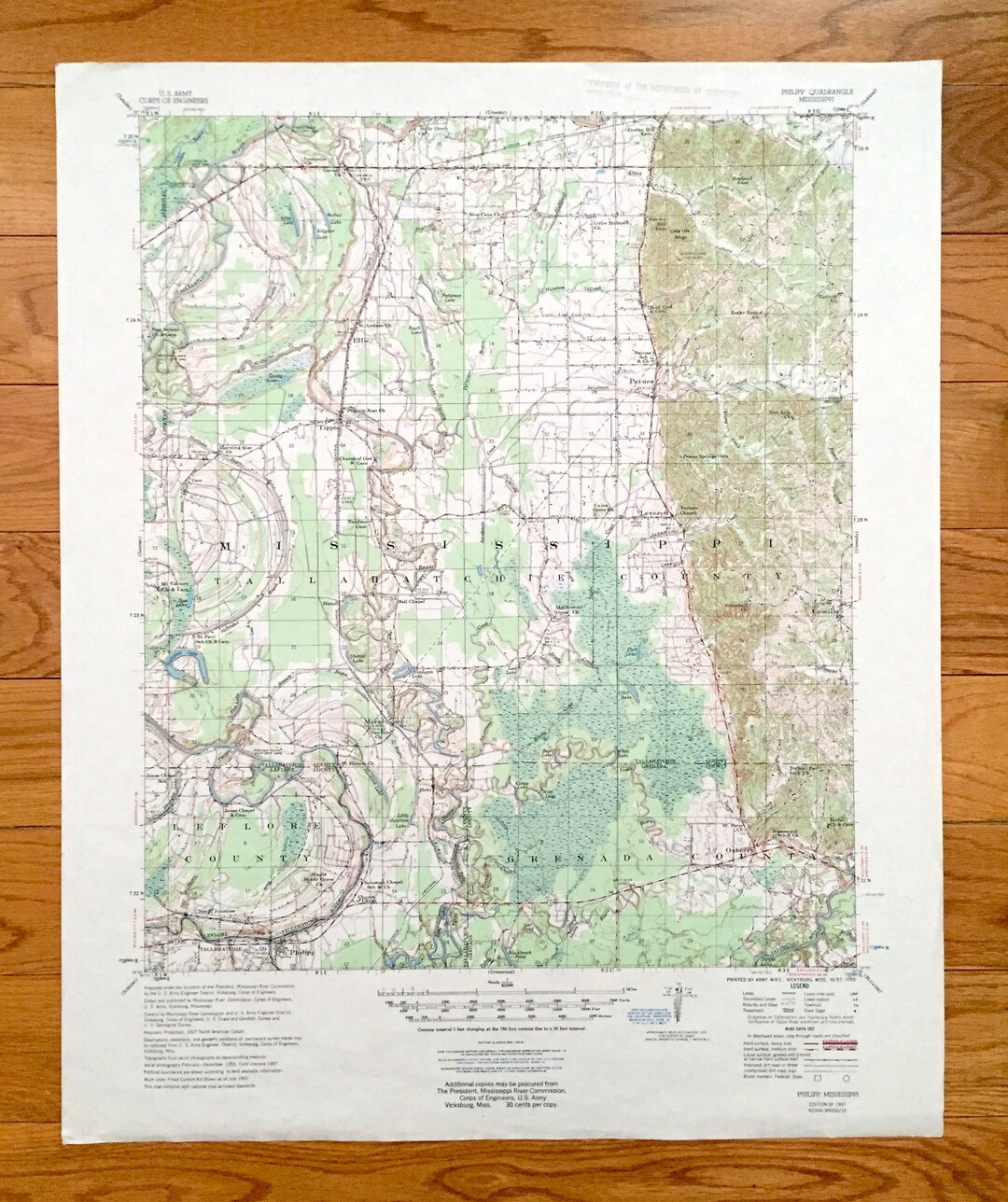 Antique Philipp, Mississippi 1957 US Geological Survey Topographic Map ...