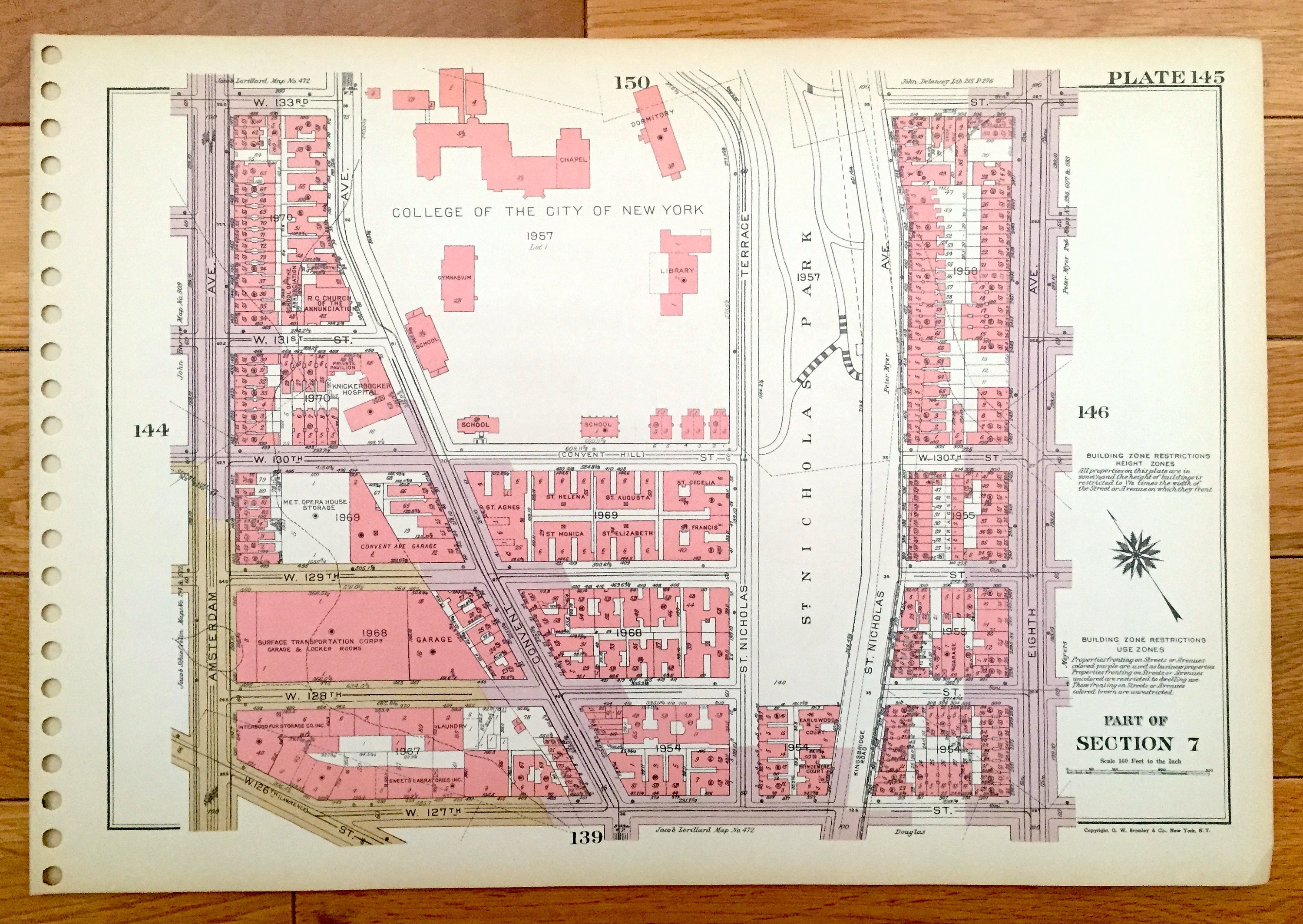 Antique Manhattan, New York City Map From Bromley's 1955 Manhattan Land ...