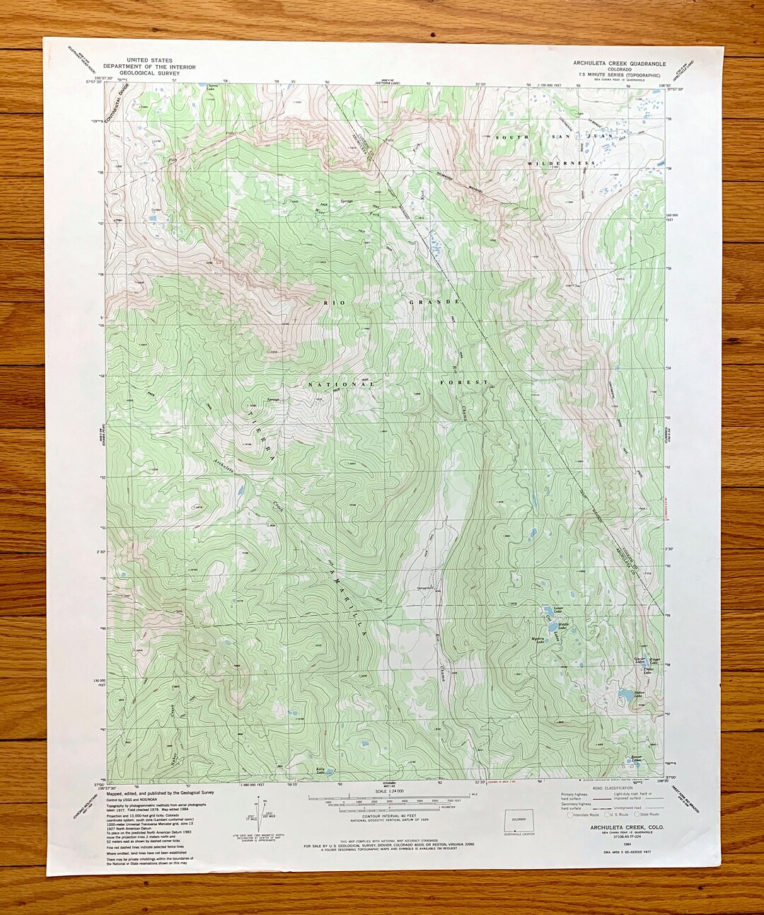 Antique Archuleta Creek, Colorado 1984 US Geological Survey Topographic ...