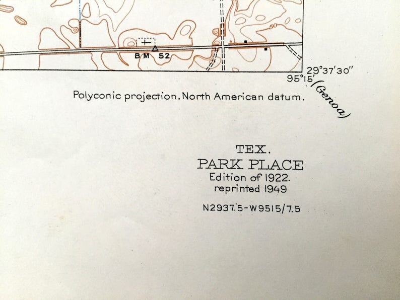 Antique Houston, Texas 1922 US Geological Survey Topographic Map ...