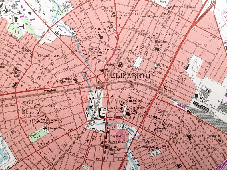 Antique Elizabeth, New Jersey 1967 US Geological Survey Topographic Map ...